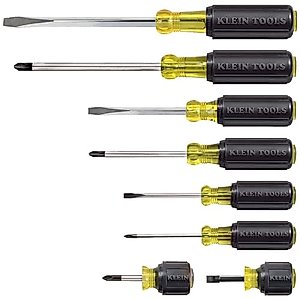 Klein Tools 85078 Screwdriver Set, 4 Phillips, 4 Flat Head Tips, Non-Slip Cushion Grip, Made in USA, All-Purpose Screwdriver Kit, 8-piece