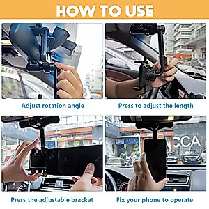 Rearview Mirror Phone Holder for Car,2023 Rotatable and Retractable Car Phone Holder Mount Universal Multifunctional 360° Rear View Mirror Phone Holder Pro Clip Car Mirror Phone Mount for Mobile Phone