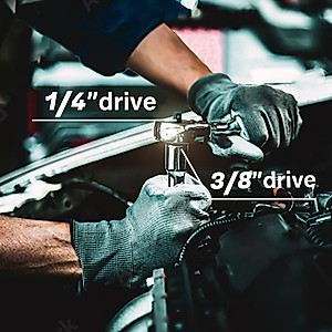 LLNDEI 57pcs 3/8 &1/4 Inch Drive Socket Wrench Sets, Dual Head 72-Teeth 2 Ways Ratchets, 6 Point Metric/SAE Sockets, CR-V, Extensions with 1/4-inch Dr. Bits Set, Universal Joint(5/32-3/4Inch,4-19mm)