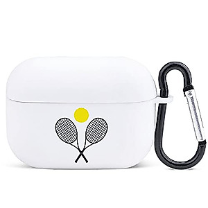 Tennis Racket Ball Print Apple Airpod Pro AirPods Case Protective Silicone Charging Cover with Keychain for Men Women