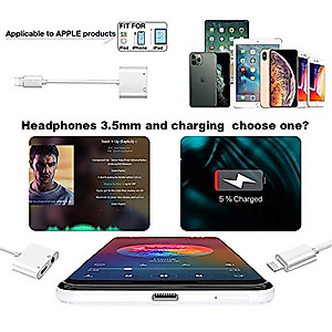 [Apple MFi Certified] 2 Pack Lightning to 3.5mm Headphones Jack Adapter for iPhone, 2 in 1 Charger +Aux Audio Splitter Dongle Adapter for iPhone 13/12/SE/11/Xs/XR/X/8 7 Support All iOS &Volume Control