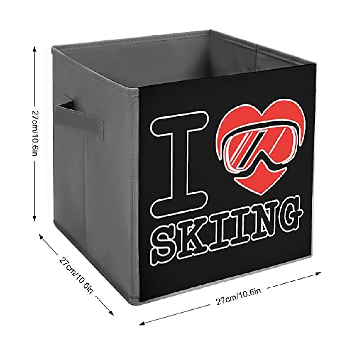 I Love Skiing Foldable Storage Bins Printd Fabric Cube Baskets Boxes with Handles for Clothes Toys, 11x11x11