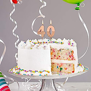 40th Birthday Candles Glitter Cake Numeral Candles 40th Happy Birthday Cake Topper Numeral Candles for Birthday Party Wedding Decoration Anniversary Celebration Favor, Rose Gold