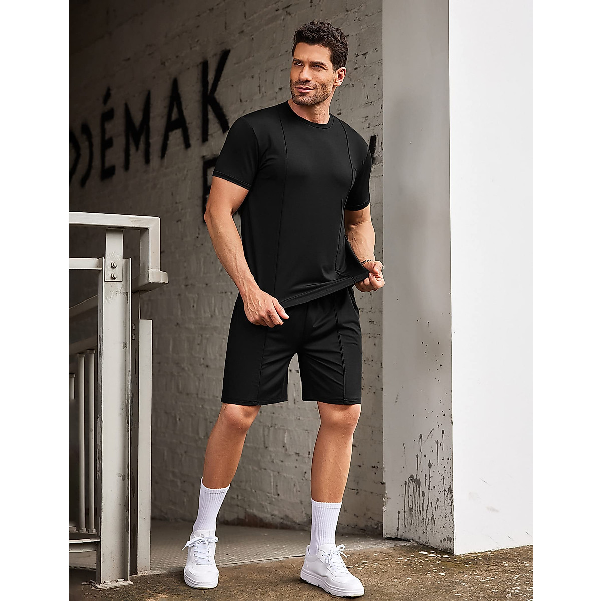 COOFANDY Men's Short Sets 2 Piece Outfits Fashion Summer Tracksuits Casual Sports Crew Neck T-Shirt Drawstring Shorts Set