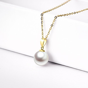 Real 14K Gold Pearl And Necklaces for Women, Gold Chain with Pendant, Gold Jewelry Gifts for Mom Wife, Mothers Day Present, 18" (Yellow)