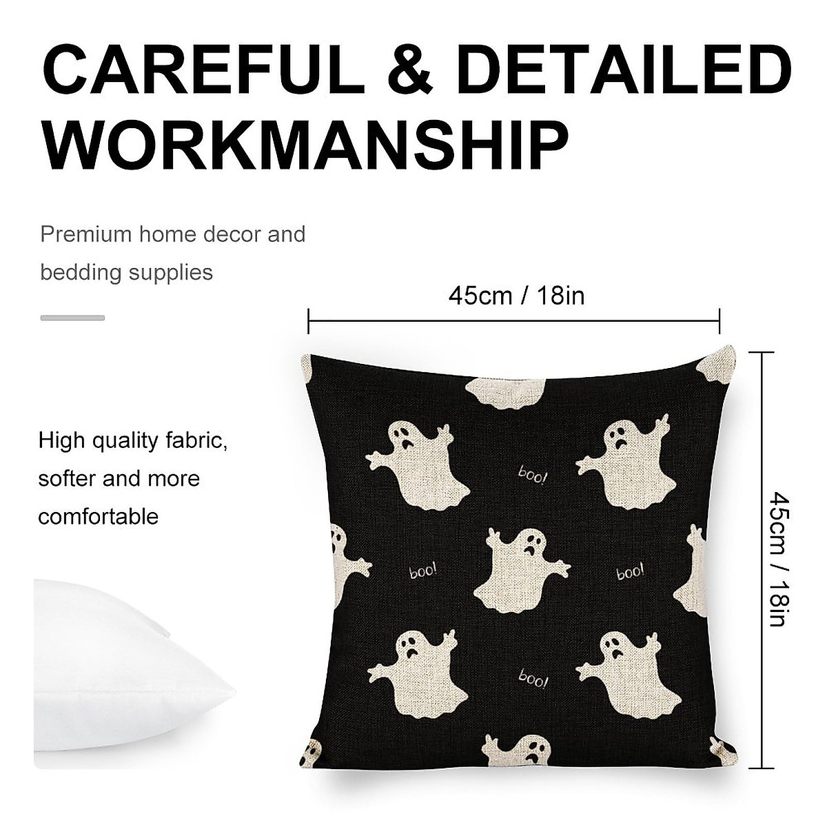 Happy Halloween Cartoon Ghosts Throw Pillow Covers 18×18 Pillowcases Set of 2 Cute Black Linen Decorative Square Pillow Case Cushion Covers Standard Size for Sofa Couch Outdoor Bed Pillow Protectors