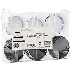 Salad Dressing Condiment Containers (6-Pack); 2-Ounce To-Go Plastic Mini Food Storage Jars for Lunch Boxes; Carry Up to 4 Tablespoons