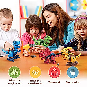 Dinosaur Toys for 3, 4, 5, 6, 7 Year Old Boys, Take Apart Toys with Electric Drill for Kids, STEM Educational Construction Building Toys, Ideal Xmas Birthday Gift, Incl Tyrannosaurus Rex Triceratops