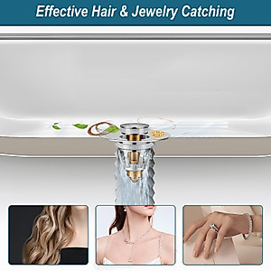 Omruciy Universal Bathroom Sink Stopper - Upgraded Pop Up Sink Drain Strainer, Fits 1.1-1.5 Inch U.S. Standard Drain Holes - Anti-Clogging Filter with Sink Hair Catcher - Pure Brass Sink Drain Stopper