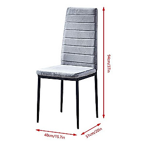 Ansley&HosHo-US High Back Dining Chairs Set of 2, Velvet Dining Room Chairs for Kitchen, Lounge, Living Room with Metal Legs, 2 Pieces Modern Dinner Chairs Side Chairs, Grey