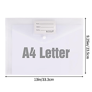 EOOUT 30pcs Plastic Envelopes, Clear Envelopes with Snap Closure, Document Folders Letter Size A4 Size File Envelopes with Label Pocket for School Home Work Office Organization