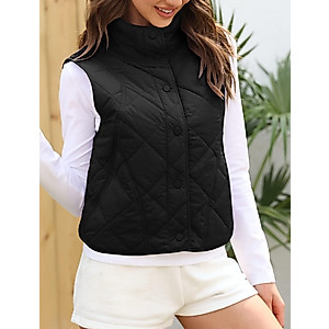 Veatzaer Womens Oversized Puffer Vest Cropped Quilted Stand Collar Lightweight Jacket Sleeveless Button Down Tops