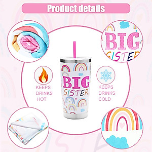 ALEXPRE 4 Pcs Big Sister Gifts for Girls,20oz Stainless Steel Mug Vacuum Insulated Tumbler with Leak Proof Lid and Silicone Straw,Big Sister Blanket and Bracelet with Canvas Tote Bag for Little Girls
