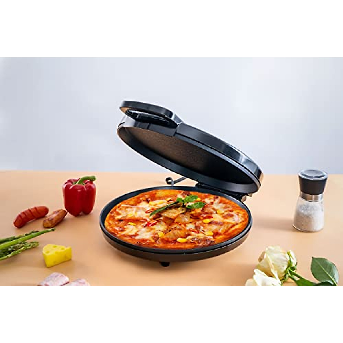 Courant Pizza Maker 12 inch Pizzas Machine, Newly improved Cool-touch Handle Non-Stick plates Pizza oven & Calzone Maker, Electric Countertop Oven for Home or School, 12” Indoor Grill/Griddle, Black