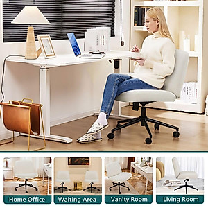 Criss Cross Chair with Wheels, Ergonomic Armless Swivel Comfy Vanity Seat, Wide Back Support and Adjustable Height for Home Office Bedroom Computer Gaming Makeup, Beige Fabric