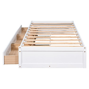 SOFTSEA Twin Size Bed Frame with 6 Storage Drawers, Wood Twin Platform Bed with Storage and Wood Slat Support, No Box Spring Needed, Twin Daybed Frame for Bedroom Living Room(White)