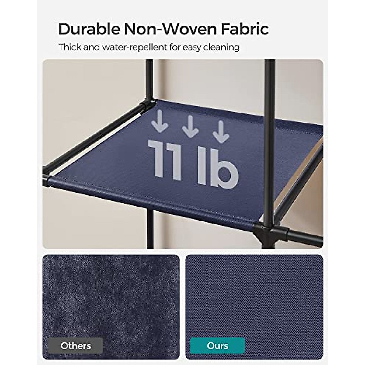 SONGMICS Portable Closet, Clothes Storage Organizer with 6 Shelves, 1 Clothes Hanging Rail, Non-Woven Fabric Closet, Metal Frame, 34.6 x 17.7 x 66.1 Inches, Dark Blue URYG084I02