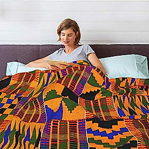 D-WOLVES Plush Throw Blanket,Ghana Kente Fabric African Print Tribal Soft Fuzzy Fleece Blanket,Cozy Outdoor Travel Blanket for Bedroom Livingroom Sofa Couch Car Bed,50x60 in