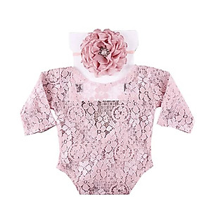 Baby Photography Props Outfit Lace Rompers Newborn Girl Photo Shoot Outfits Flower Headband Princess Costume (Snow bud color)