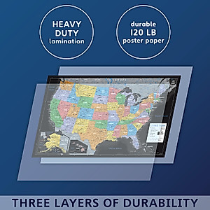 2 Pack - Laminated World Map & US Map Poster Set - Wall Chart Map of the World & United States - Made in the USA [Black]