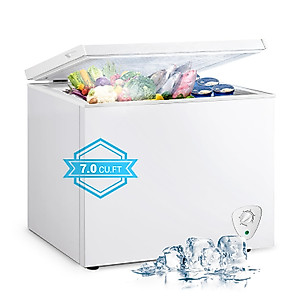 rosmena 7.0 Cu.Ft Deep Freezer-Chest Freezer with Adjustable Temperature, Top Open Door Small Freezer Perfect with Removable Basket for Home, Kitchen, Garage, Office, Shop, RVs, White