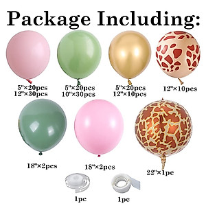 Pink Jungle Safari Balloon Garland Arch Kit 145pcs Sage Green and Pink Giraffe Animal Print Balloons for Woodland Girls Baby Shower Wild One First Birthday Party Decoration