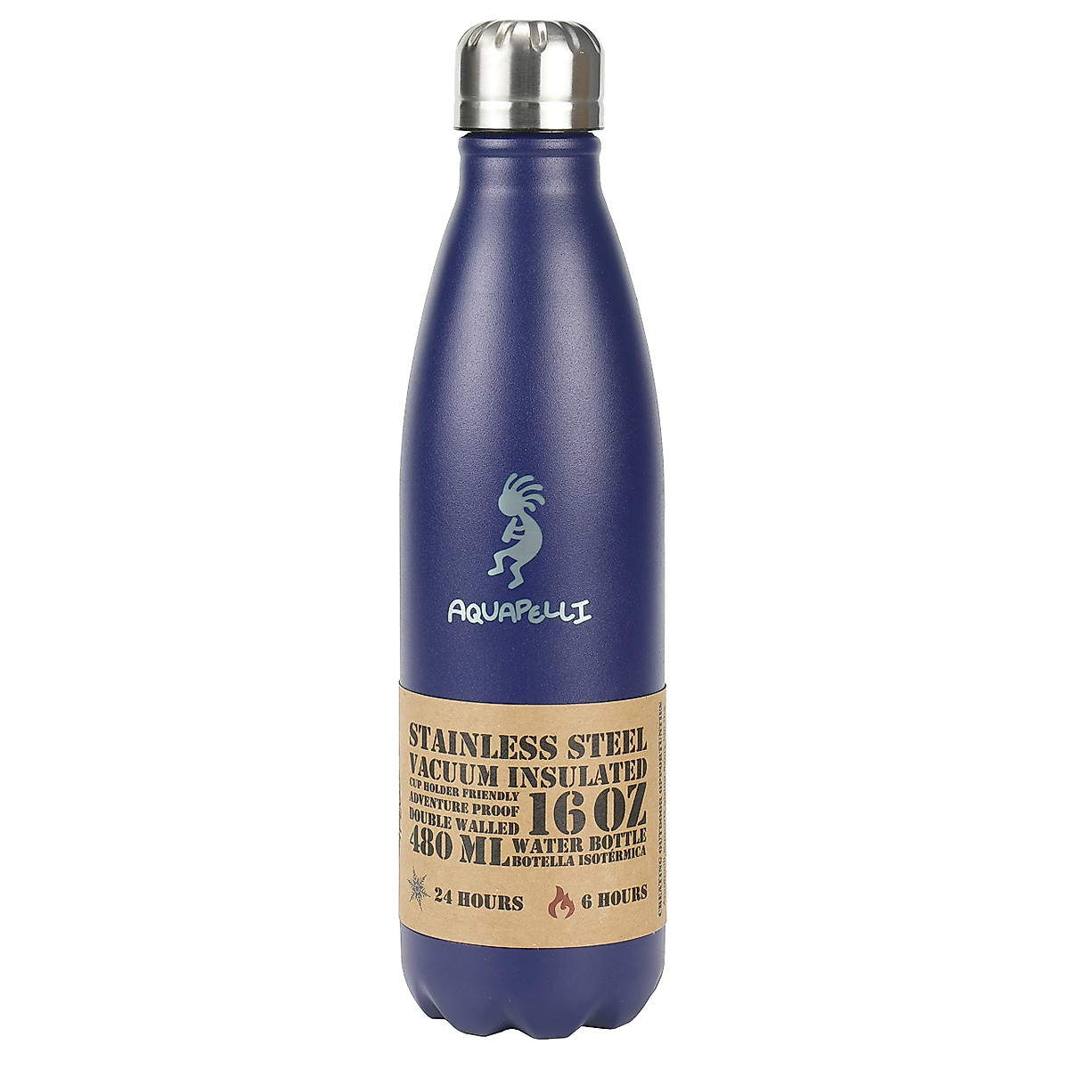 Aquapelli Vacuum Insulated Sport Bottle, 16 Ounces, Blueprint Blue