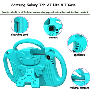 LTROP Shockproof Kids Case for Samsung Galaxy Tab A7 Lite (8.7-inch) 2021 Model SM-T220 / T225 / T227 with Handle Stand & Shoulder Strap, Blue