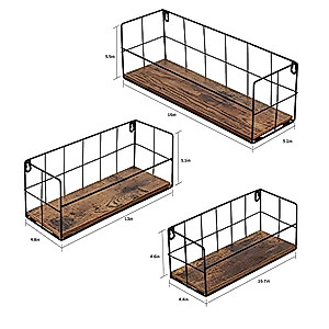HORLIMER Floating Wall Shelves Set of 3, Rustic Wood Wire Frame Hanging Shelf for Bathroom Bedroom Living Room Kitchen