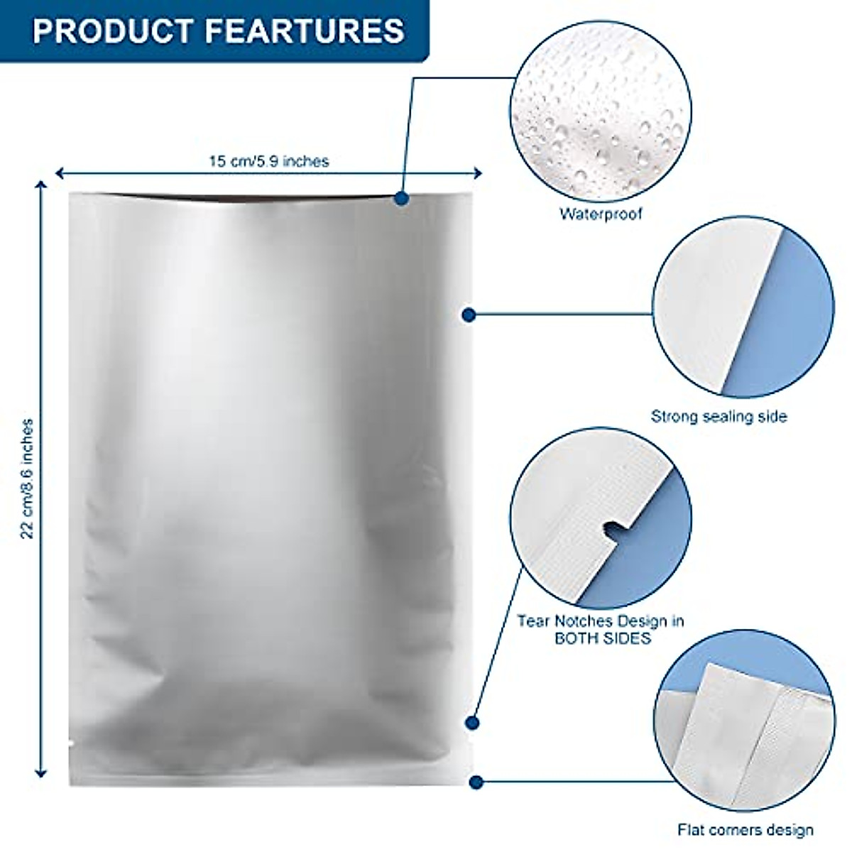 SumDirect Mylar Bags for Food Storage - 100 Pack 6x9 Inches Square Heating Cooking Pouches Heat Sealable Mylar Bag for Long Term Food Storage (Silver)