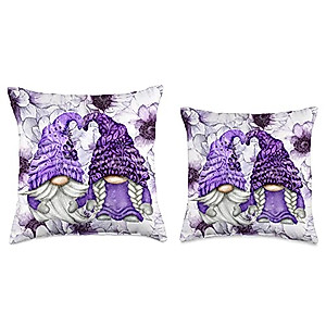 Purple Gnome Designs For Gnomie Lovers Unique Purple Gnome with Lilac Anemones Floral Aesthetic Throw Pillow, 16x16, Multicolor