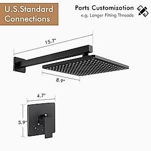 KES Matte Black Shower Faucet Set Shower With Valve, Rain Shower Head Shower Faucets Sets Complete Pressure Balance Shower System, XB6210-BK