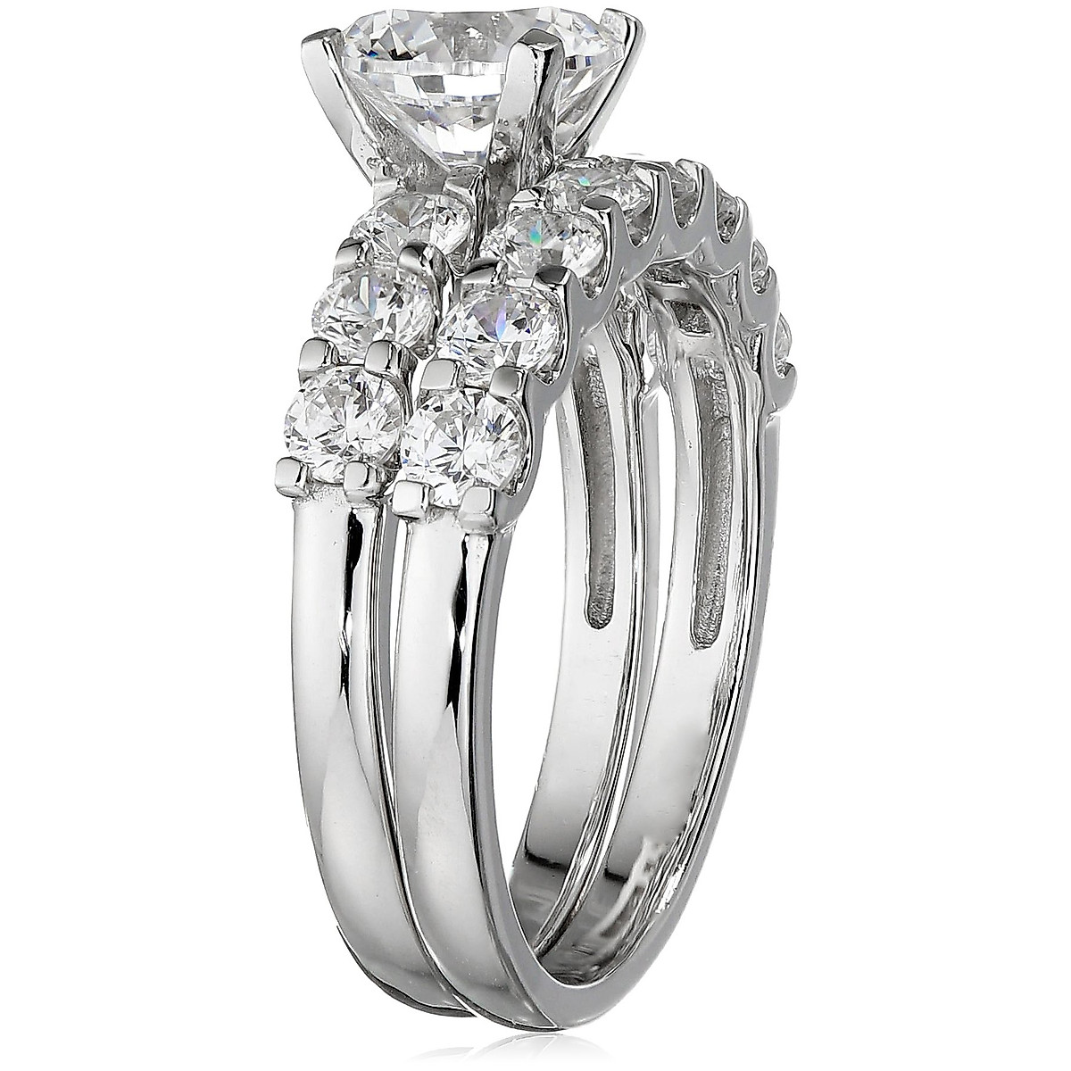 Amazon Collection Platinum-Plated Sterling Silver Infinite Elements Cubic Zirconia Round Cut Ring Set, Size 7