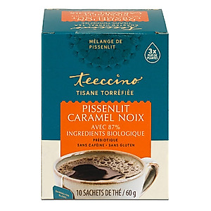 Teeccino Dandelion Caramel Nut Tea - Caffeine Free, Roasted Herbal Tea with Prebiotics, 3x More Herbs than Regular Tea Bags, Gluten Free - 10 Tea Bags
