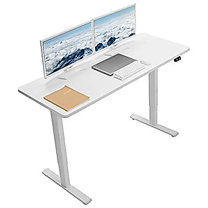 VIVO 60-inch Electric Height Adjustable 60 x 24 inch Stand Up Desk, White Solid One-Piece Table Top, White Frame Standing Workstation, Home & Office Furniture Sets, DESK-KIT-W06W