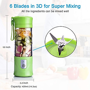 La Hestiare Portable Blender, 420ml, Green, USB Rechargeable, 7.4V Double Power Motor, 6 Blades Mixing, Safe & Easy to Clean