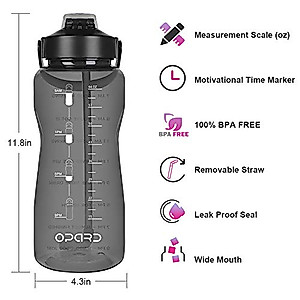 Opard 64 oz Water Bottle with Time Marker to Drink Half Gallon Motivational Water Bottle with Straw and Handle Large BPA Free Water Jug for Sports Gym Fitness (Deep Black)