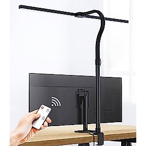 DUKTIG LED Desk Lamp, Double Head Computer Lamp, Bright Modern Desk Lamp - 5 Color Modes and 5 Dimmable, Tall Desk Lamps for Home Office, Studio, Gaming, Architect (24W, Square)