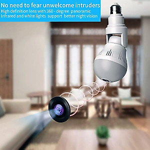 Light Bulb Security Camera, 360 Panoramic Camera Light Bulb, Smart Camera Lamp with Adjustable Bracket, Floodlight and Infrared Night Vision, Motion Detection, Alarm Events, V380 App & PC Software/C6