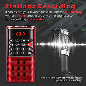 PRUNUS J-328 Mini Portable Pocket FM Radio MP3 Walkman Radio with Recorder, Lock Key, SD Card Player, Rechargeable Battery Operated(NO AM) Red