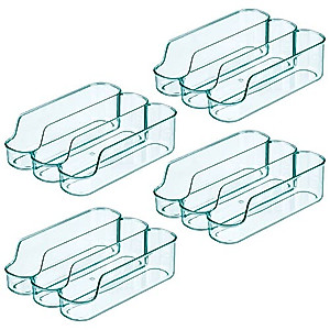 mDesign Plastic Kitchen Storage Divided Bin for Child/Kids Supplies - 3 Compartments to Organize Baby Food Jars, Pouches, Bottles, Sippy Cups, Cans, Pacifiers, Shampoo - 4 Pack - Blue Tint