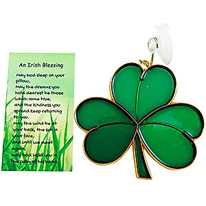 Irish Suncatcher Set with Blessing from Ireland Prayer Card and Shamrock Sun Catcher