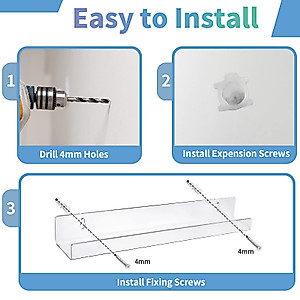 2 Pieces Acrylic Floating Shelves, 15inch Clear Acrylic Shelf, Invisible Wall Mount Bookshelf with Mounting Kit, Small Bathroom Shelves for Record, Book, Funko Pop Figure Display