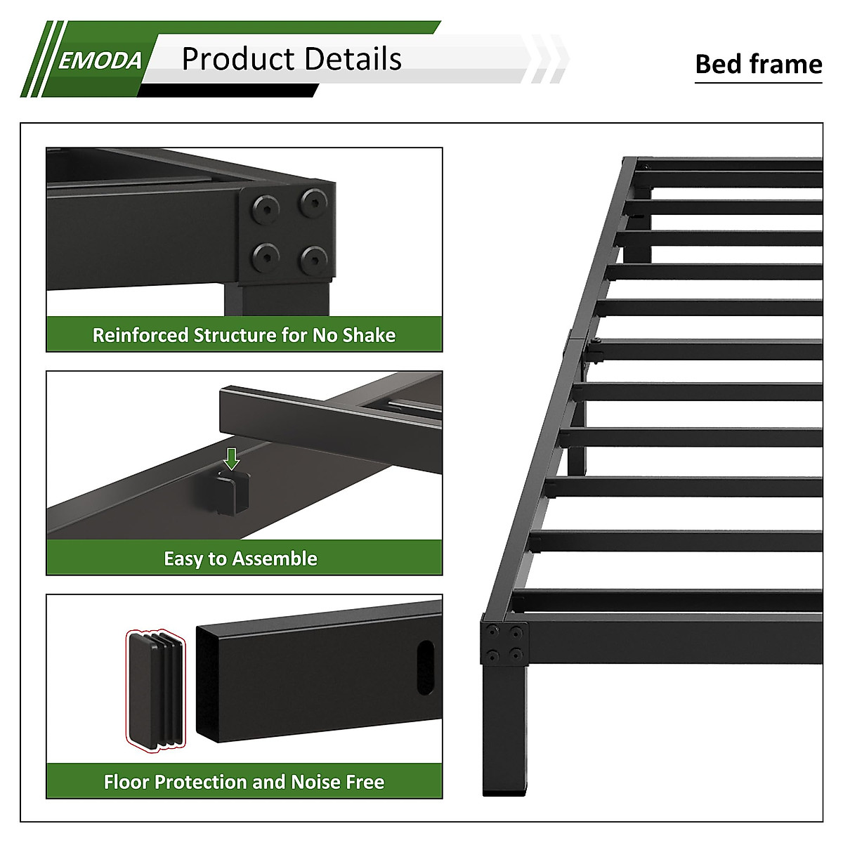 EMODA 6 Inch Full Size Bed Frame Heavy Duty Metal Platform No Box Spring Needed, Easy Assembly Noise Free, Black