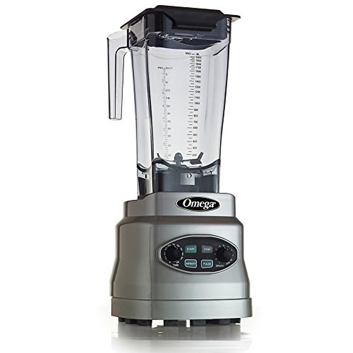 Omega 3HP Blender 64 OZ BPA Free Container Creates Delicious Smoothies Features Stainless Steel Blades & 10-Speeds Plus Pulse Includes Plunger & Recipe Book, 1400-Watt, Silver