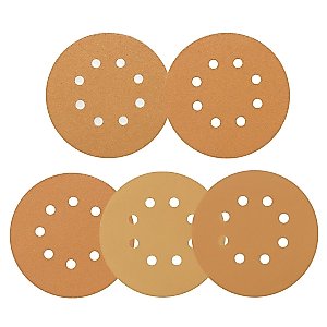 SUPBICCO 50 PCS 5 Inch 8 Hole Sanding Discs Hook and Loop, 60 80 120 220 320 Assorted Grits Sand Paper Disc for Random Orbital Sander, Gold Sandpaper Pads for Automotive and Woodworking