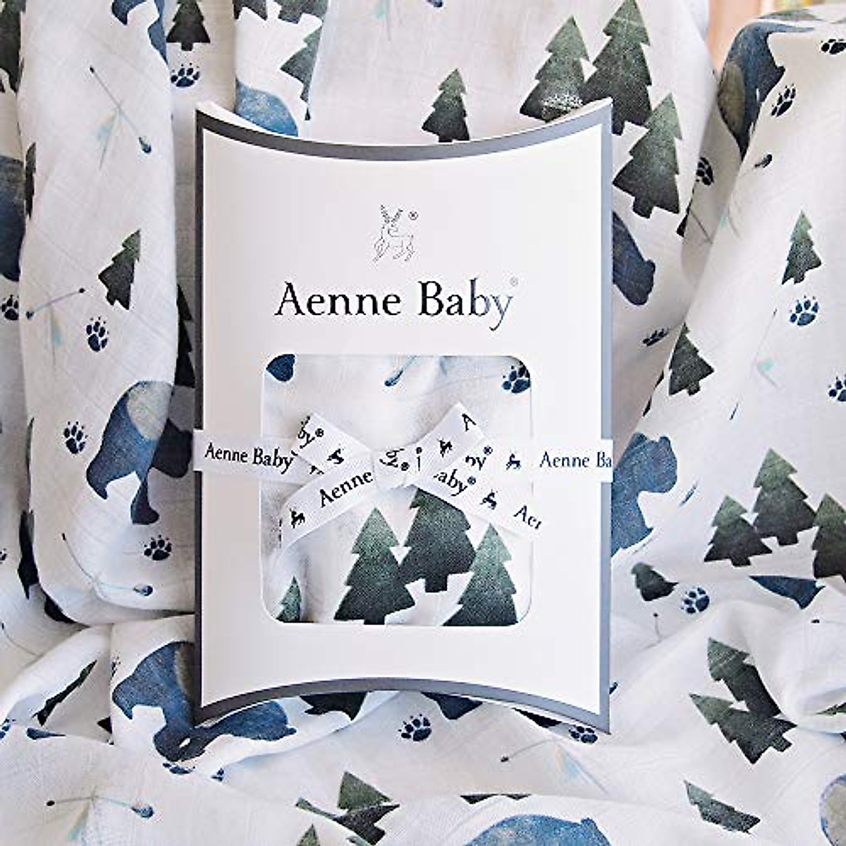 AENNE BABY Muslin Swaddle Blanket for Boys & Girls, Infant Toddler Quilt, Luxurious Wrap, Soft and Silky Stroller & Nursing Cover, Tribal Bear in Woodland Blankie, Large 47"x 47", 1 Pack