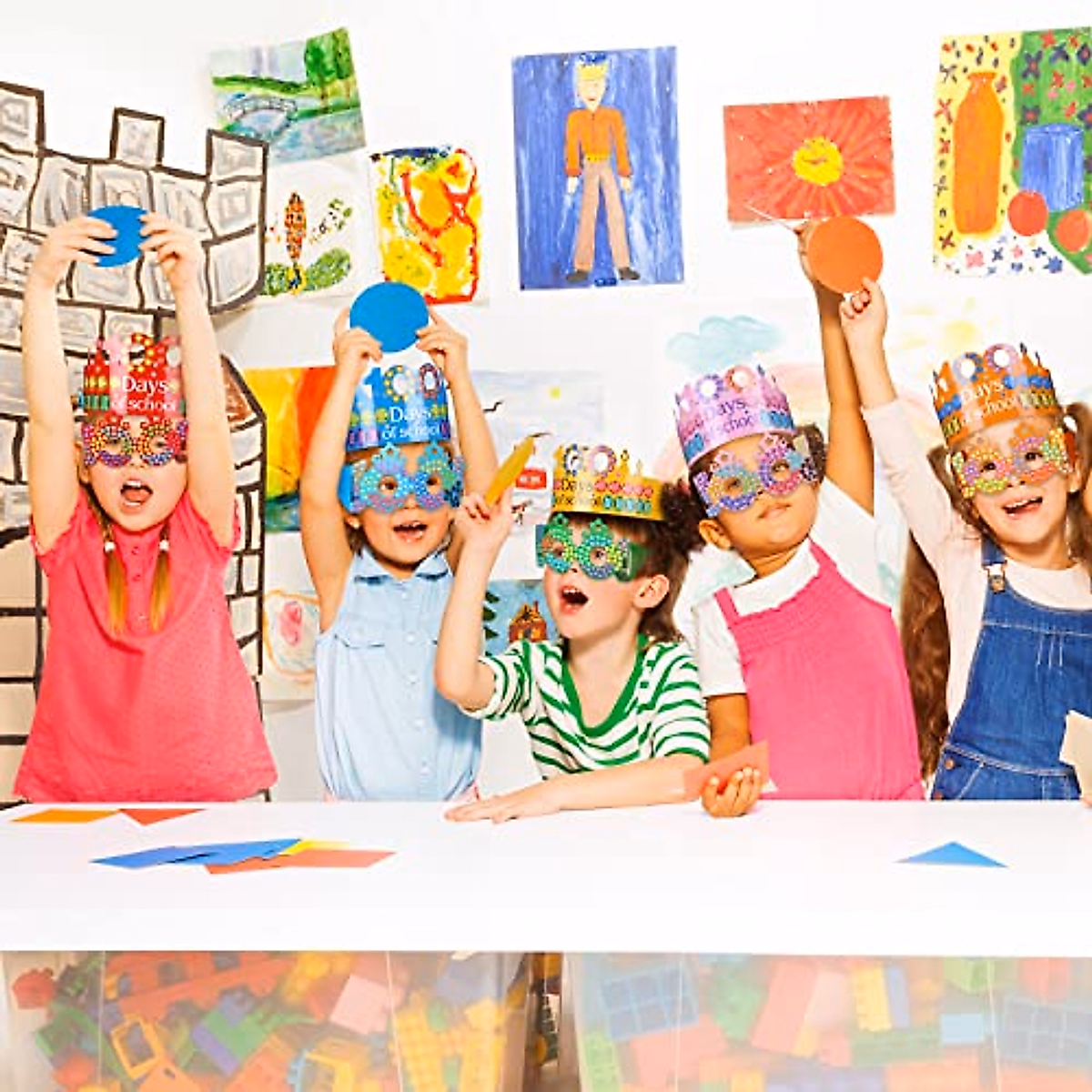 48 Pcs 100 Days of School Party Supplies 100th Day of School Crown Bulk Rhinestone Star Eyewear Glasses and Crowns 100 Days School Paper Party Hats and Eyeglasses for Kids School Classroom Decoration