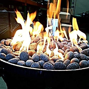 Exotic Fire Glass | Tumbled Black and Gray Lava Pebbles | 25 Pound Bag | 3/4-1 1/4 Inch Pebble Size | Perfect for Any Natural Gas or Propane Outdoor Fire Pit (Black/Gray)