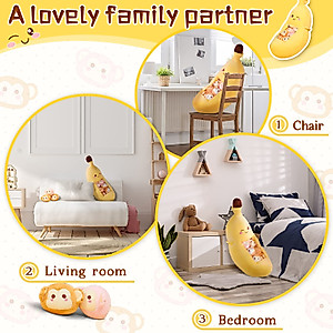 Cute Throw Pillow Stuffed Banana Toys Kawaii Banana Plush Avocado Stuffed Animal Carrot Removable Fluffy Creative Gifts Cat Paw Dinosaur for Teens Adults Birthday Wedding Party Supplies (Banana)
